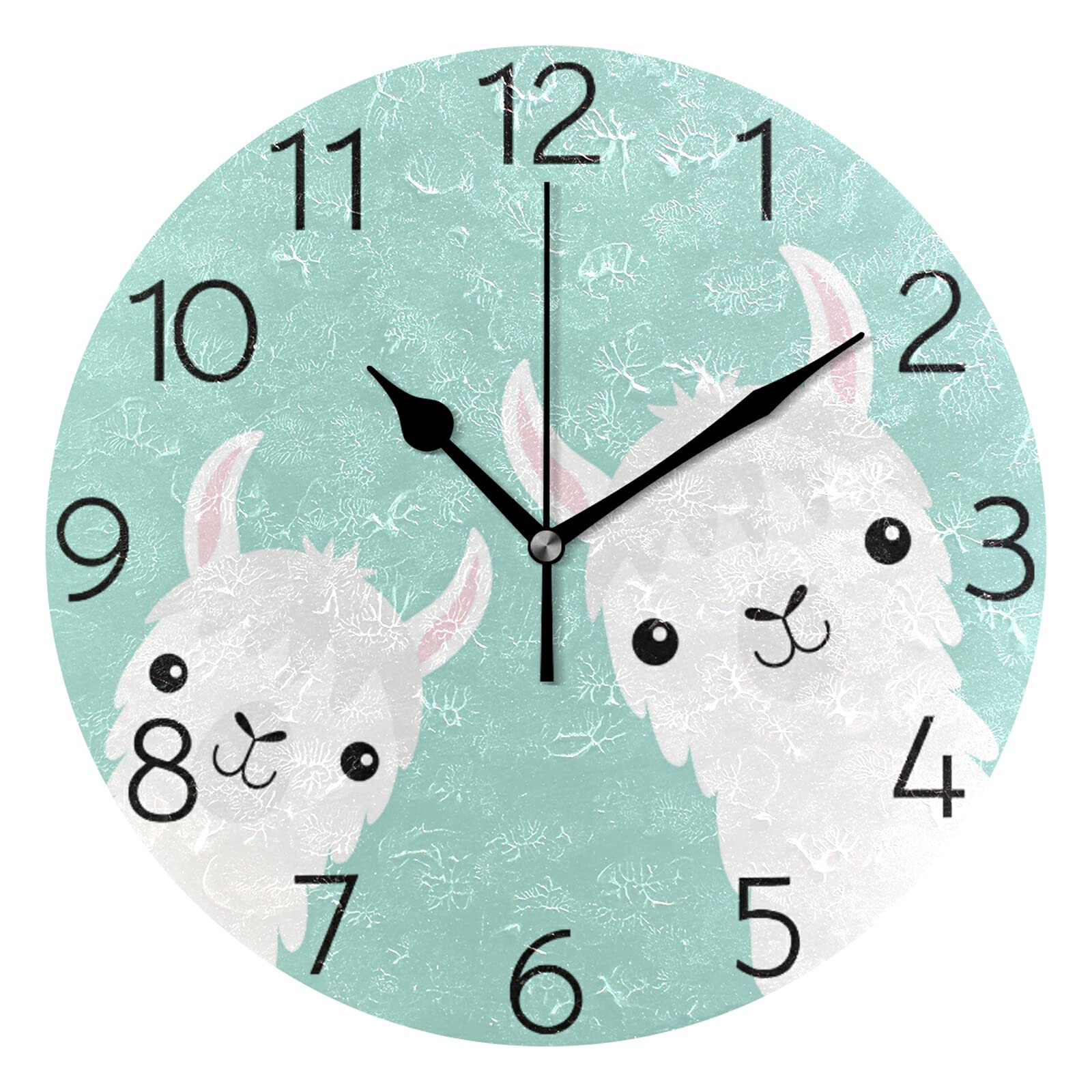 Latitude Run® Animal Cute Llama Alpaca Wall Clock Silent Round Wall ...