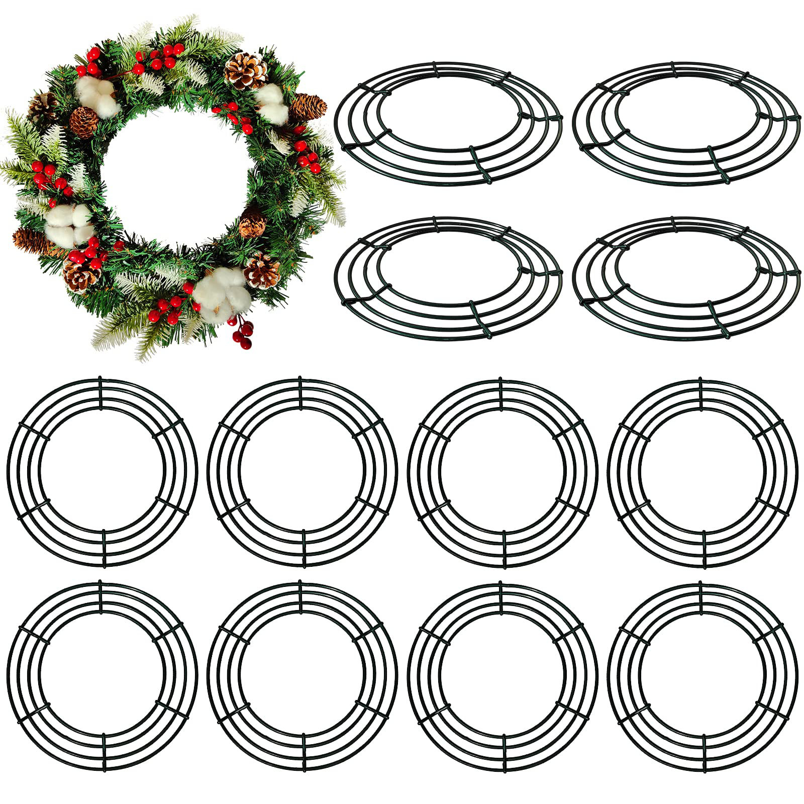 The Holiday Aisle® 12 Pack 12'' Metal Wreath Frame Green Wire Wreath ...
