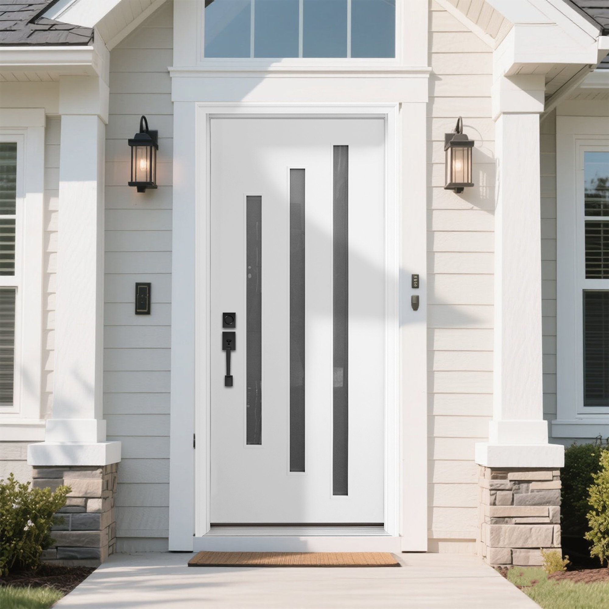 CRAFTIUM Modern White Exterior Smooth Fiberglass Front Entry Door With ...