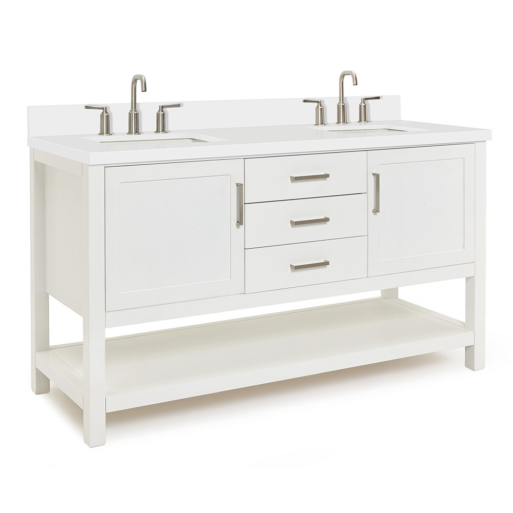 Winston Porter Padraigin 61'' Double Bathroom Vanity with White Quartz ...