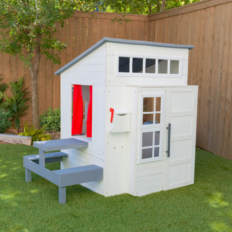 KidKraft Modern Outdoor Wooden Playhouse with Picnic Table, Mailbox ...