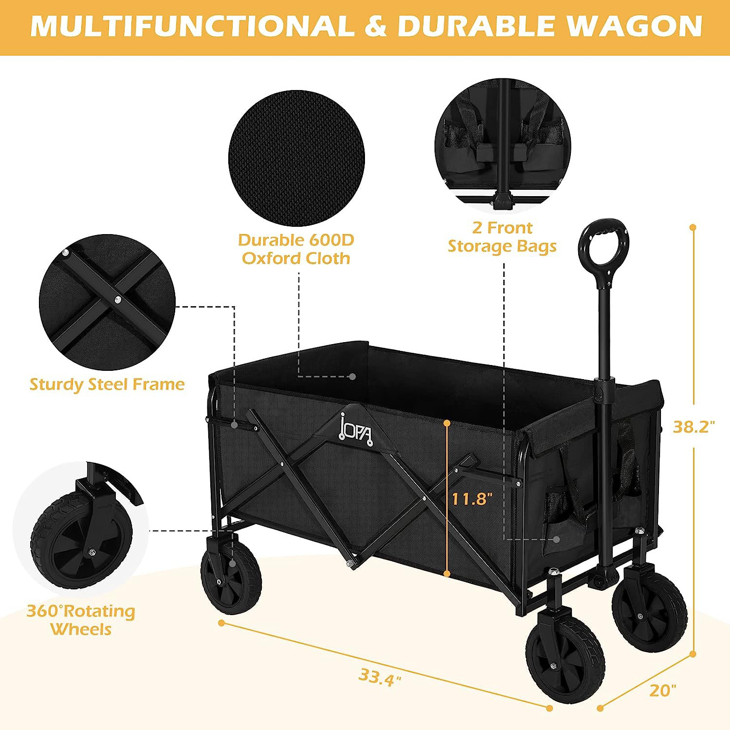 Rollefun Heavy Duty, Collapsible, and Foldable Pull Push Wagon with ...