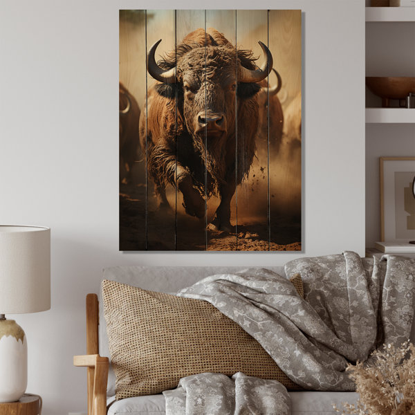 Union Rustic Native Art Buffalo Thunder On Wood Print | Wayfair