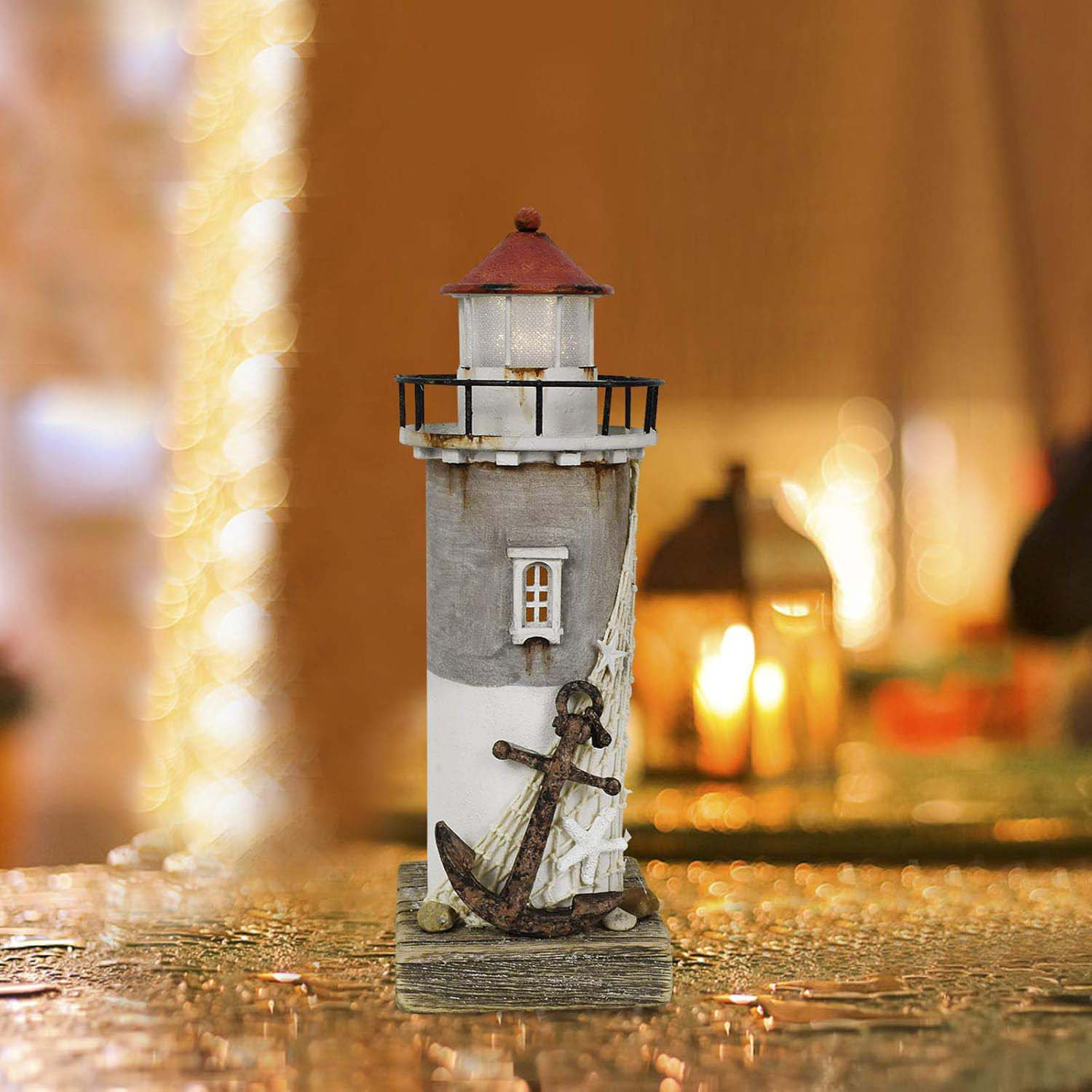 Breakwater Bay Wooden Lighthouse With Light - Rustic Nautical Ocean Sea ...
