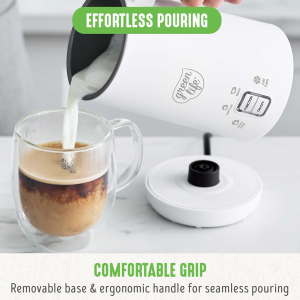 GreenLife 10oz Electric Milk Frother, 4-in-1 Hot and Cold Milk Warmer ...