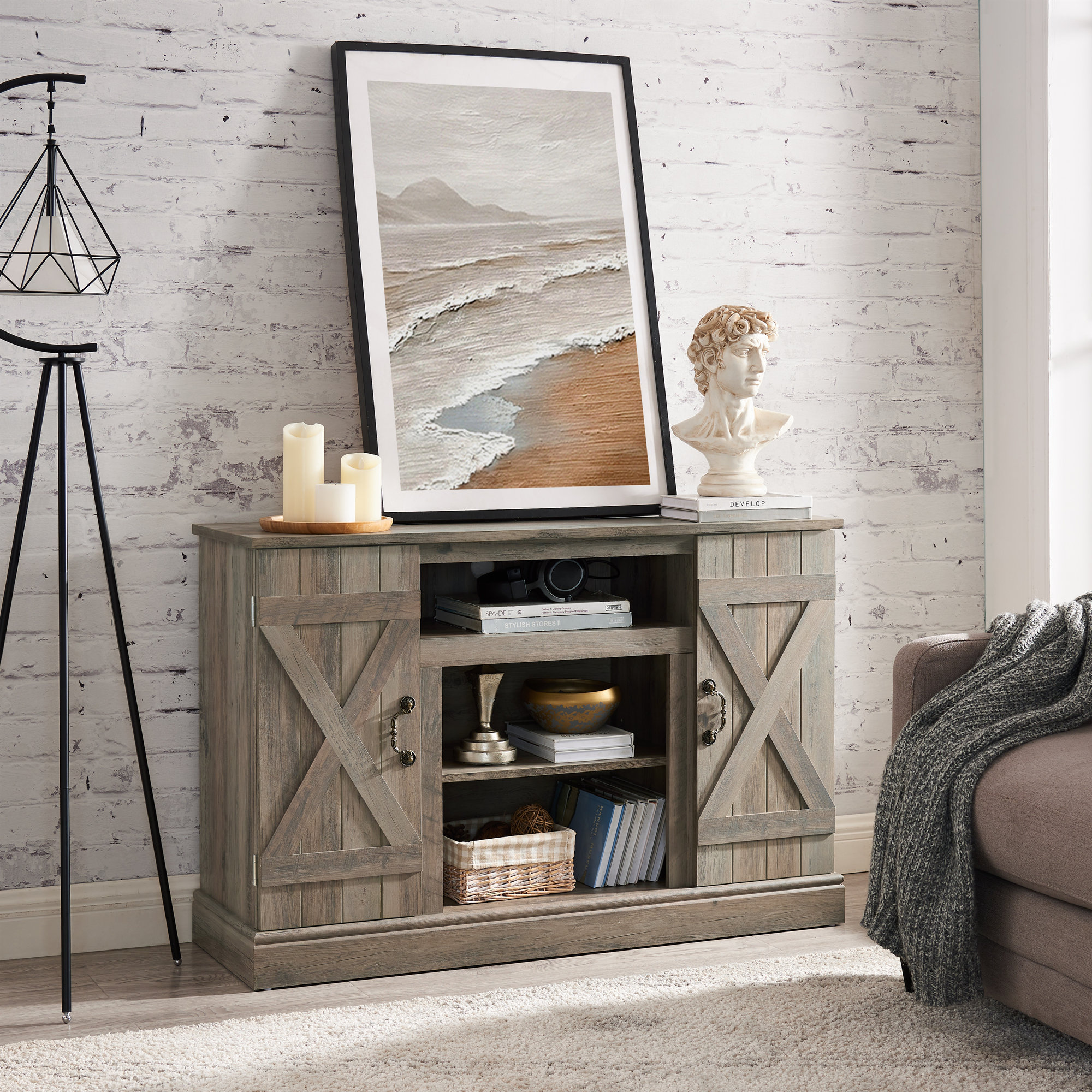 Ophelia & Co. Farmhouse Classic Media TV Stand with Open and Closed ...
