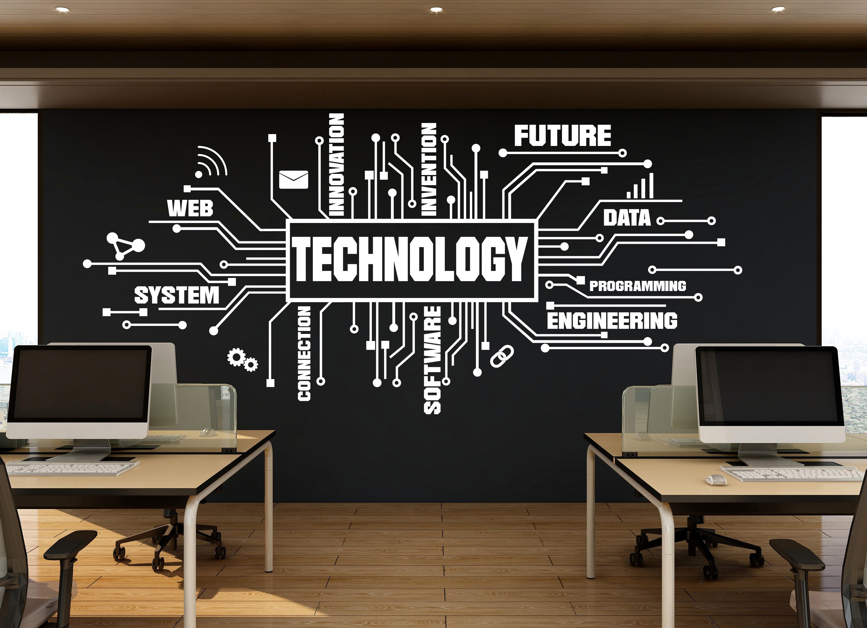 Latitude Run® Technology Vinyl Wall Art Decal, Circuit Board Wall Decal ...