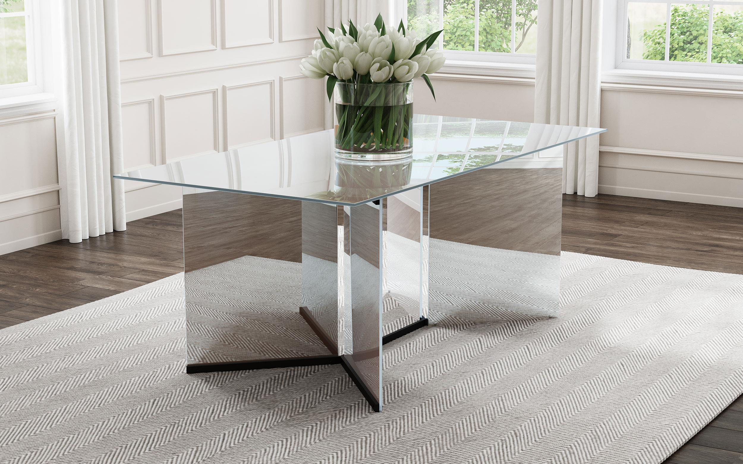Mercer41 Emery 76-Inch Rectangular Mirrored Dining Table Silver ...