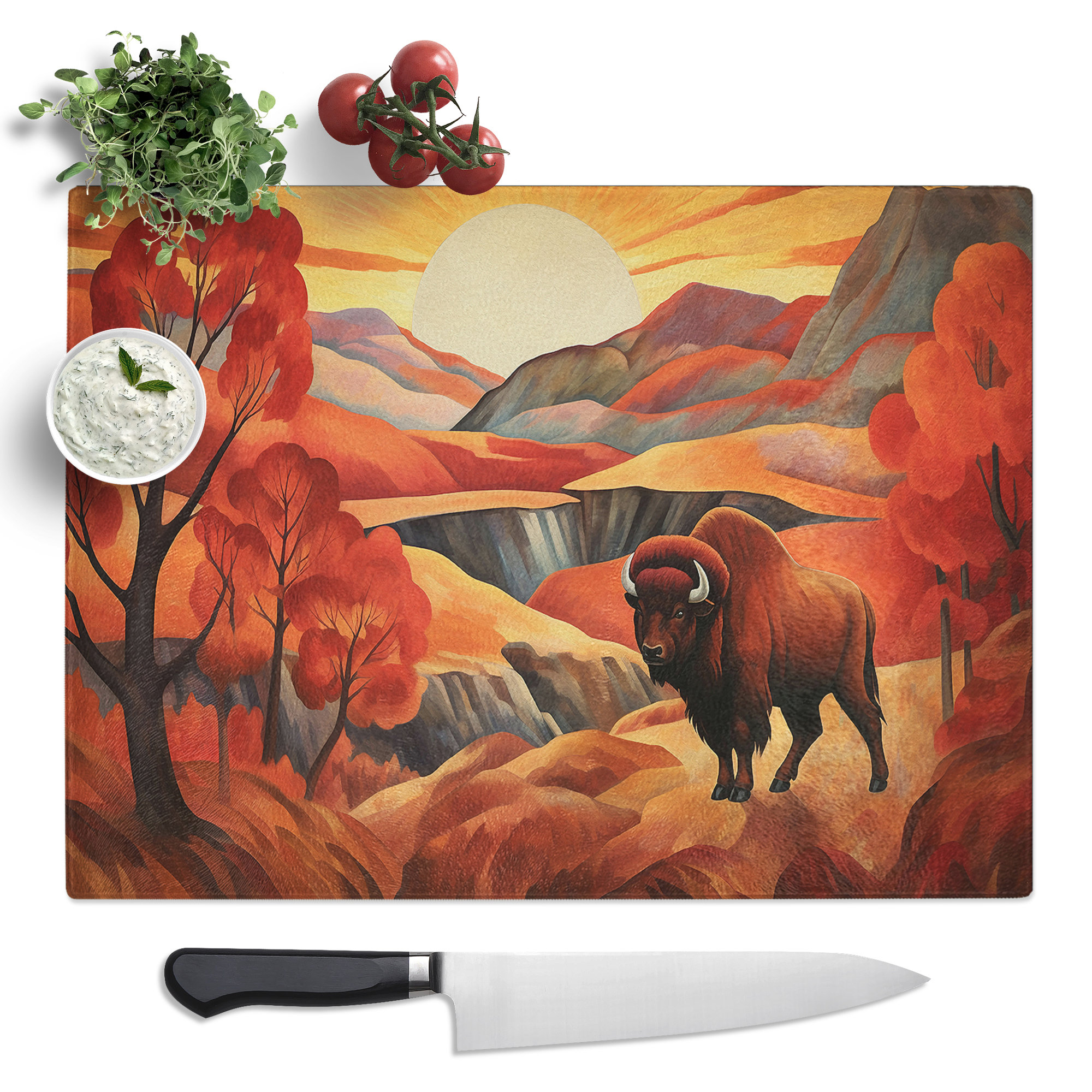 Metro Lane Bison Buffalo Art Deco No.2 Glass Chopping Board | Wayfair.co.uk