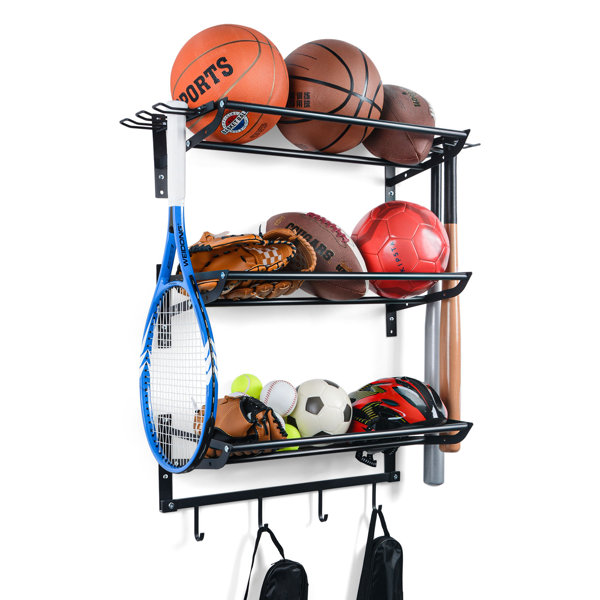 Arlmont & Co. Garage Sports Equipment Storage Rack with 3 Separate ...