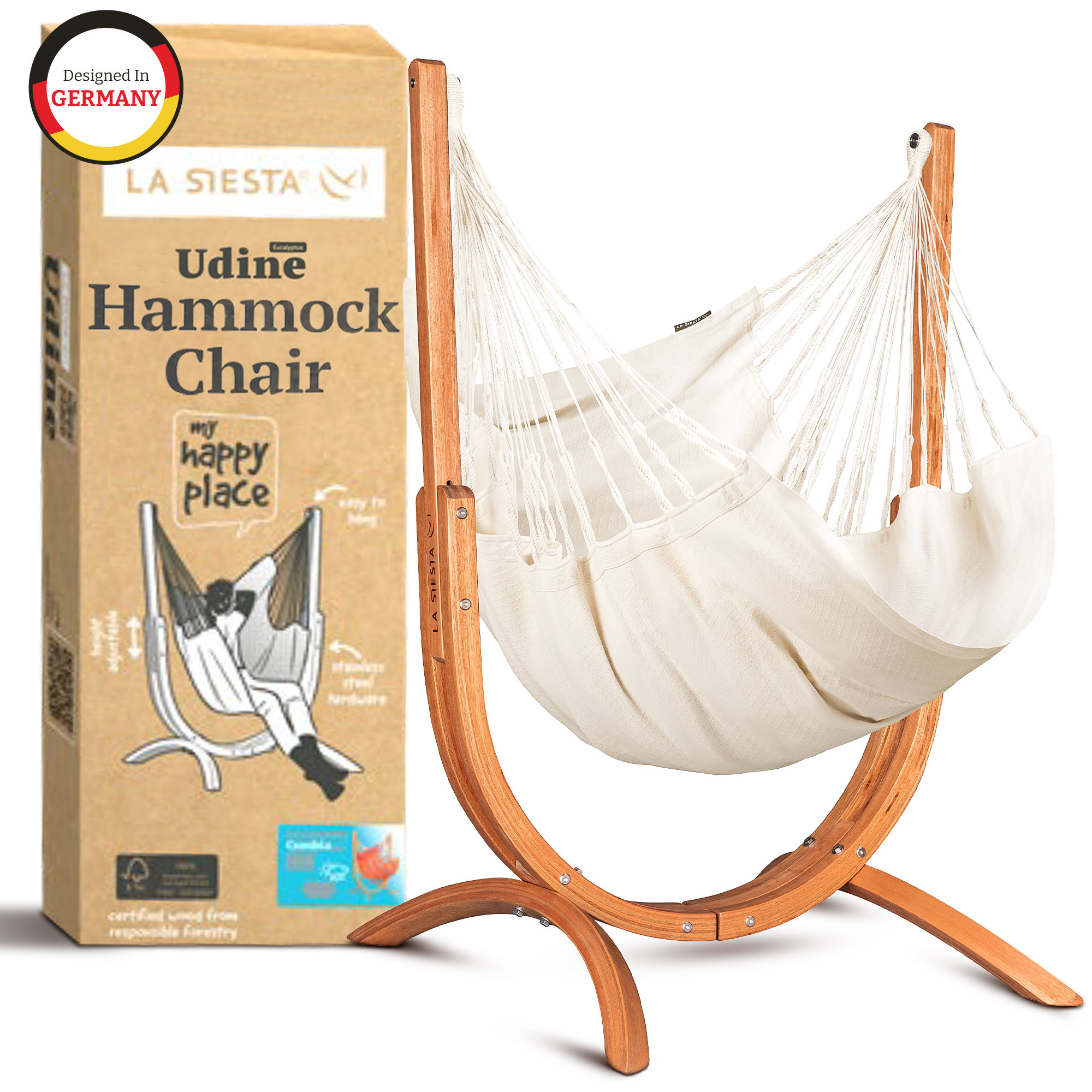 LA SIESTA® Udine Organic Cotton Hammock Chair with FSC® Eucalyptus ...