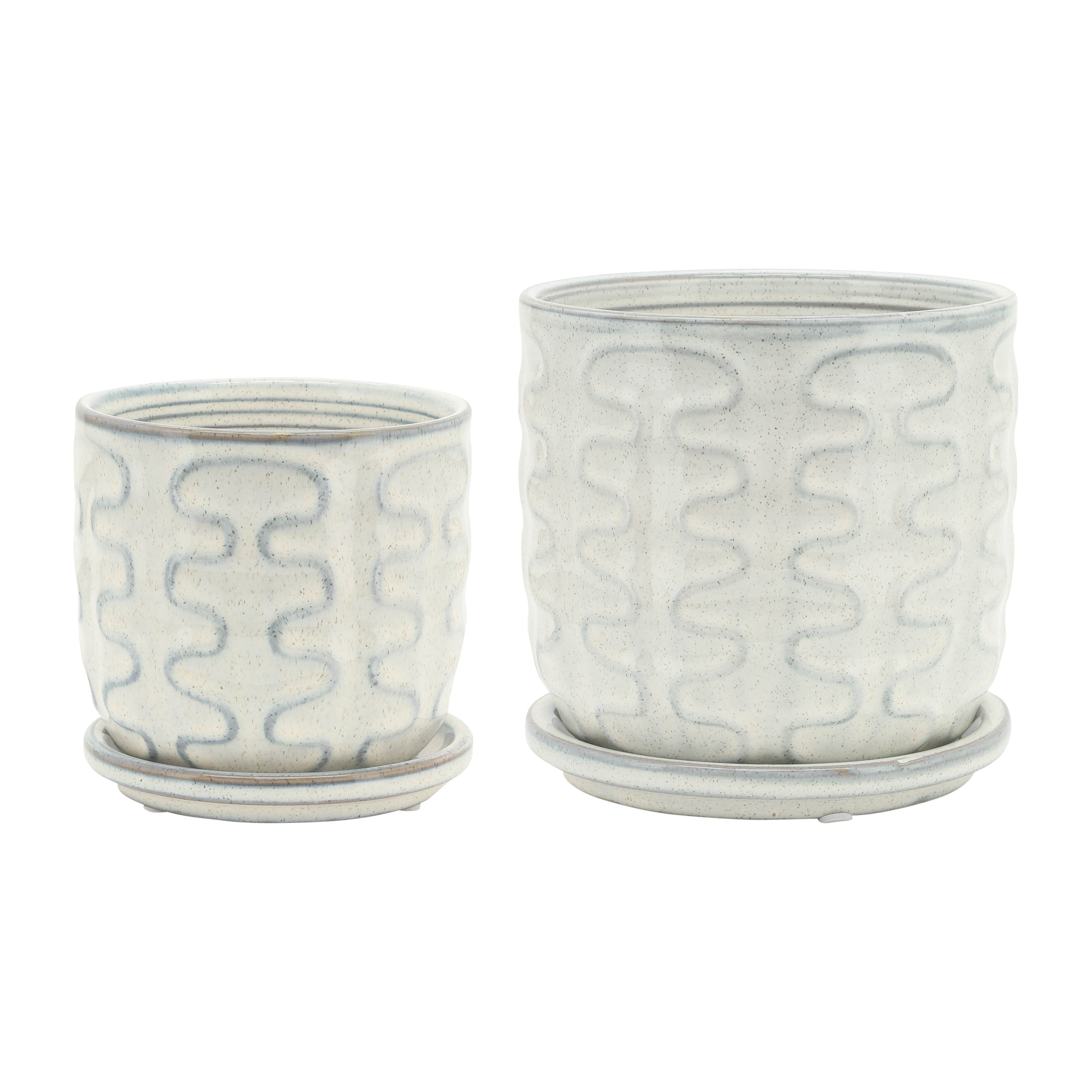 Dakota Fields Beige and Ivory Ceramic Planter Pots with Saucers (Set of ...