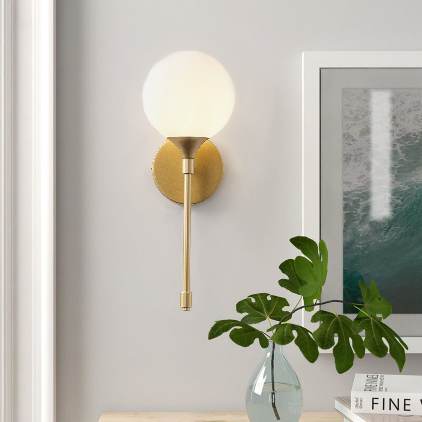 Longshore Tides 1-Lamp gold spherical glass iron dimmable wall light ...