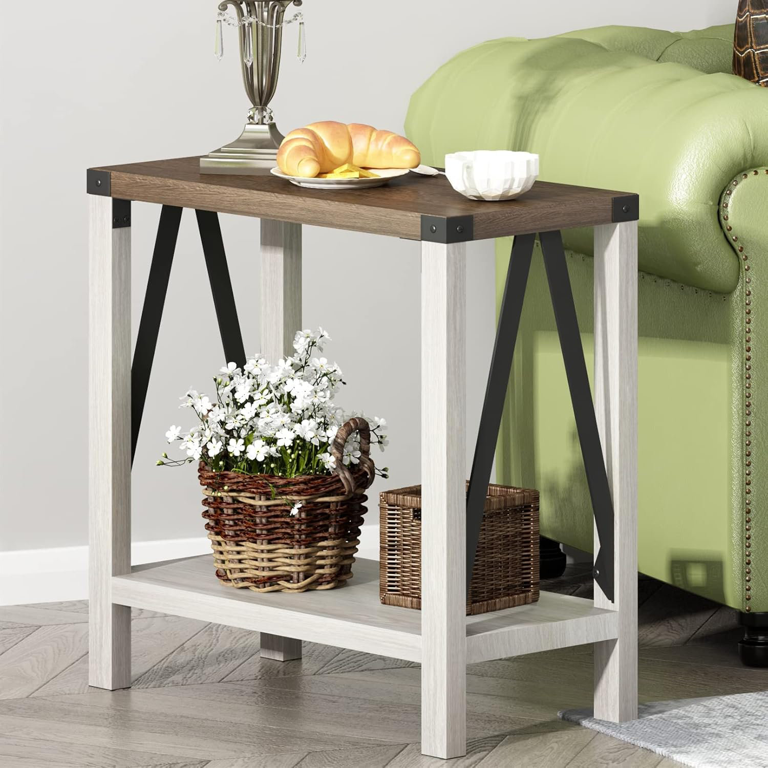 Gracie Oaks Table de bout Farmhouse pour petits espaces, table de bout ...