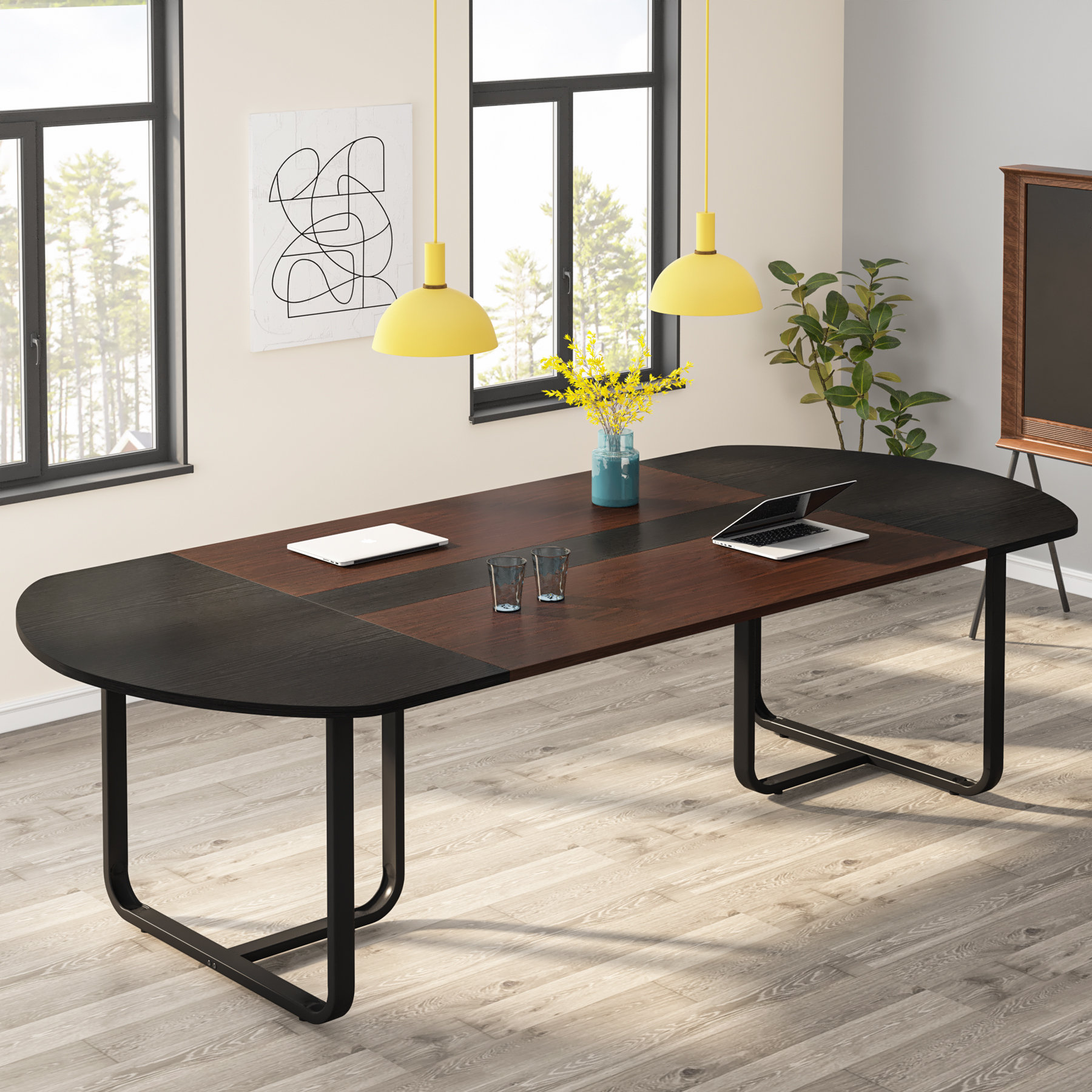 Ebern Designs Monro Black/Brown Racetrack Conference Table | Wayfair