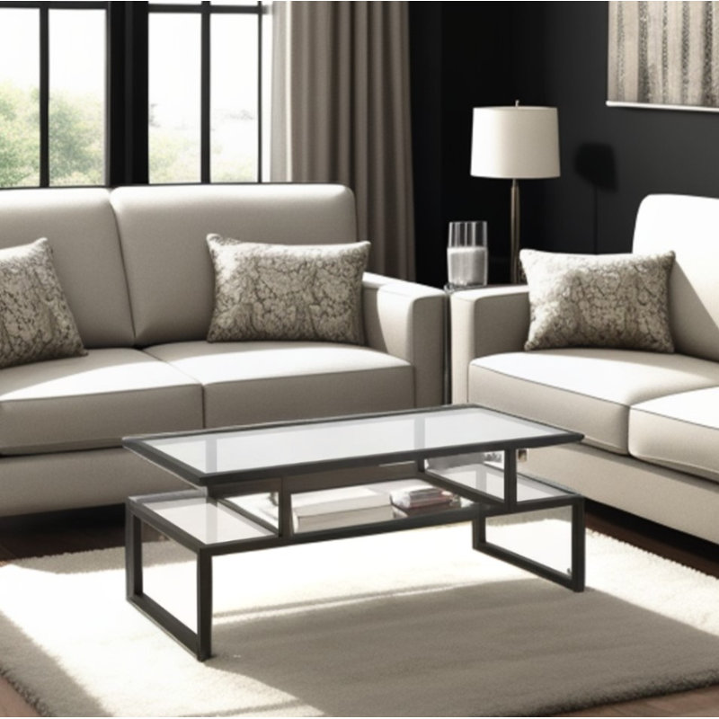 Mercer41 Madissen 45" Glass And Steel Coffee Table With Two Shelves ...