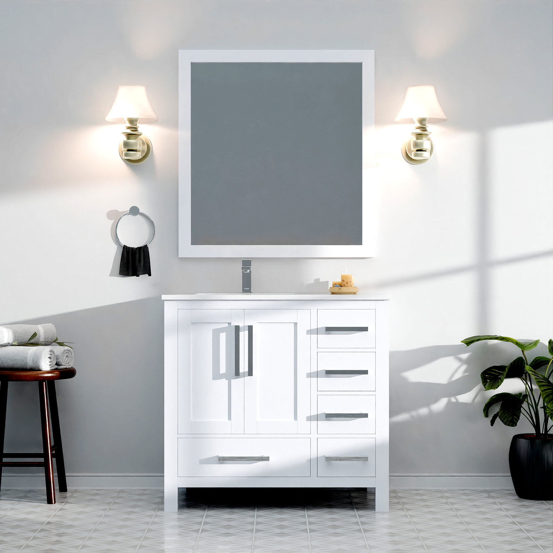 Hokku Designs Distressed Bath Vanity 36 In. W X 22 In. D, Left Offset ...