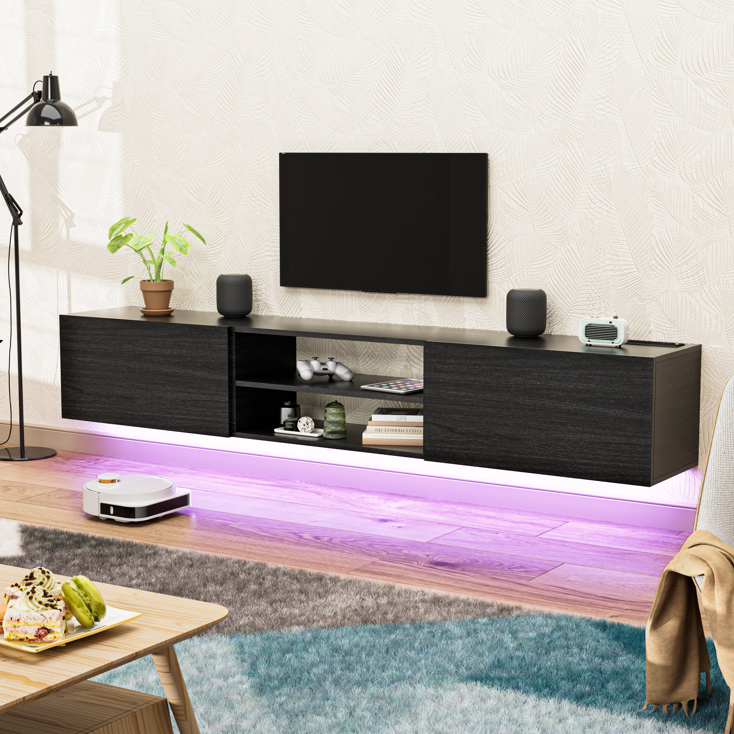 Wrought Studio™ Gunderson LED Floating TV Stand Up To 80" Tvs Wall ...