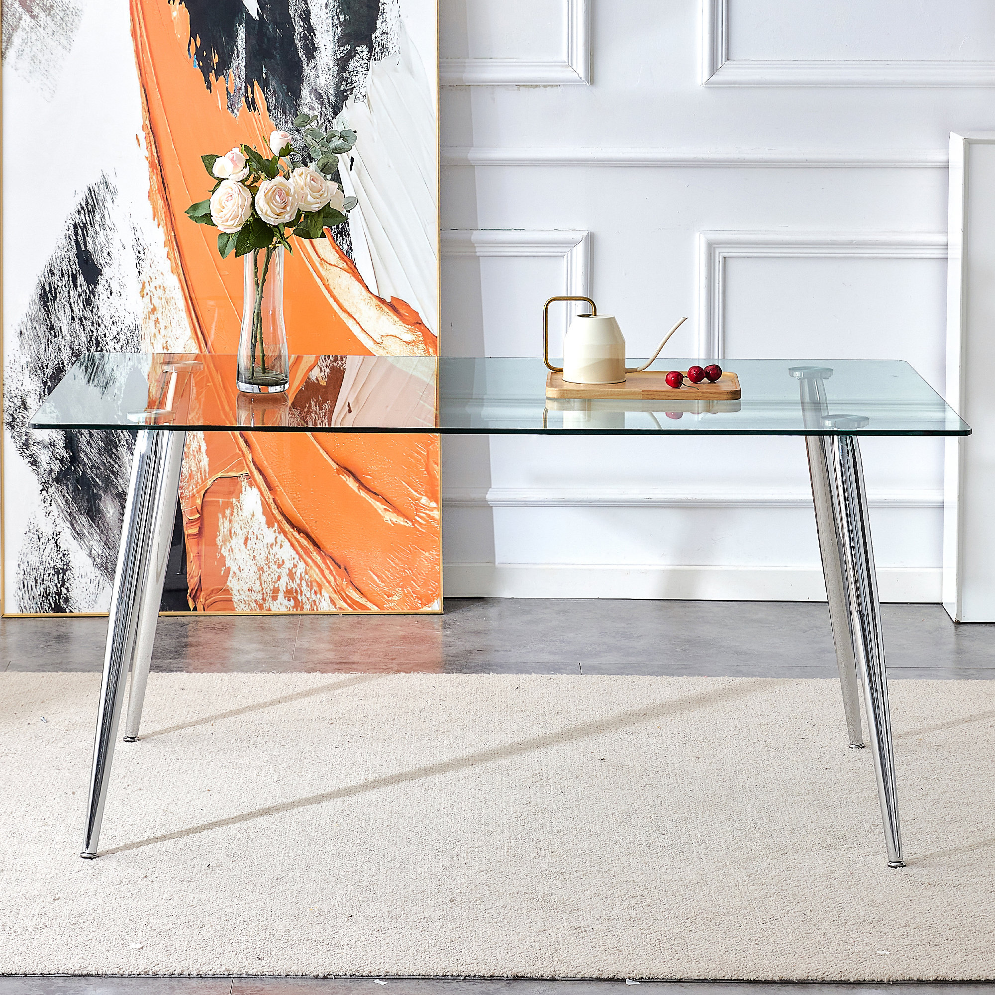 Wrought Studio Modern Minimalist Rectangular Glass Dining Table, 0.4 ...