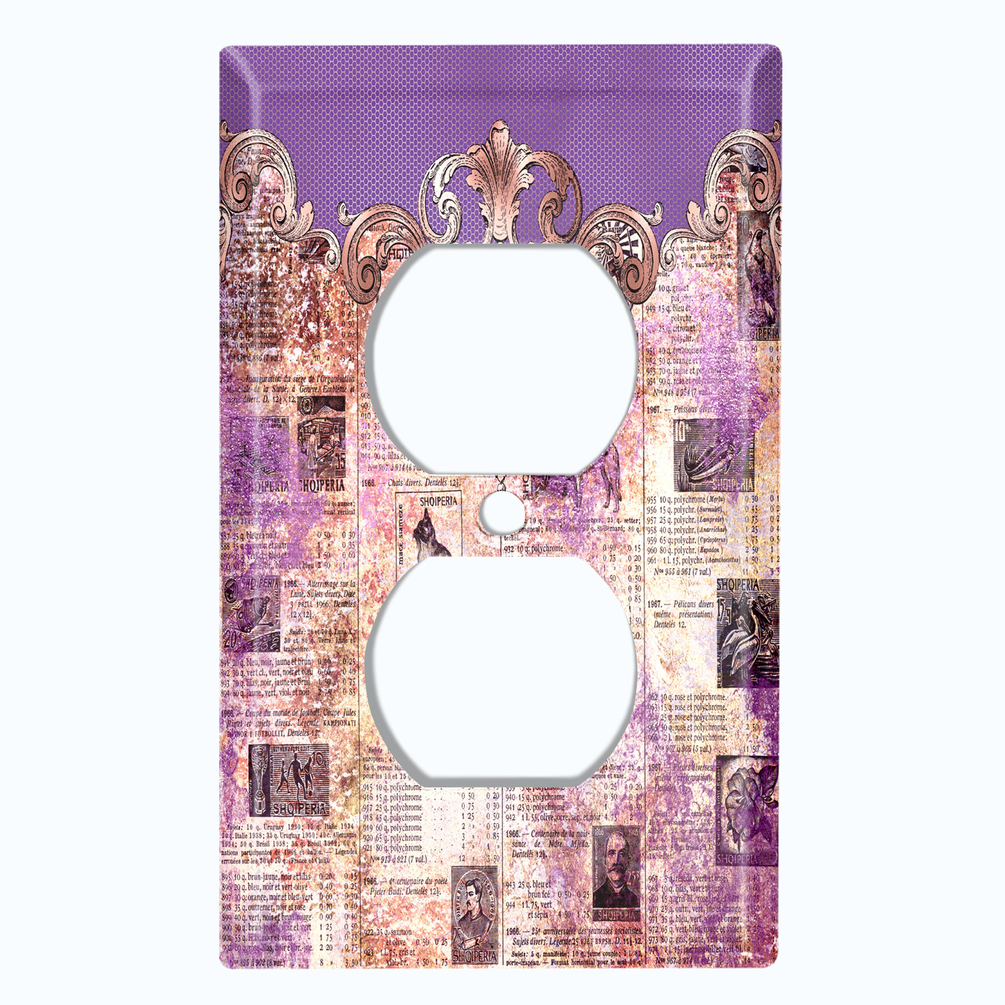 WorldAcc Metal Light Switch Plate Outlet Cover (Purple Frame Damask ...