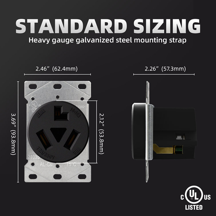 ELEGRP 30 Amp 125/250V, NEMA 10-30R Flush Mount Power Outlet, Straight ...