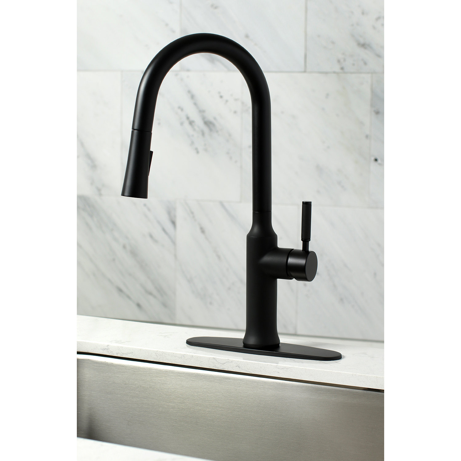 Kingston Brass Kaiser Single-Handle Pull-Down Kitchen Faucet & Reviews ...