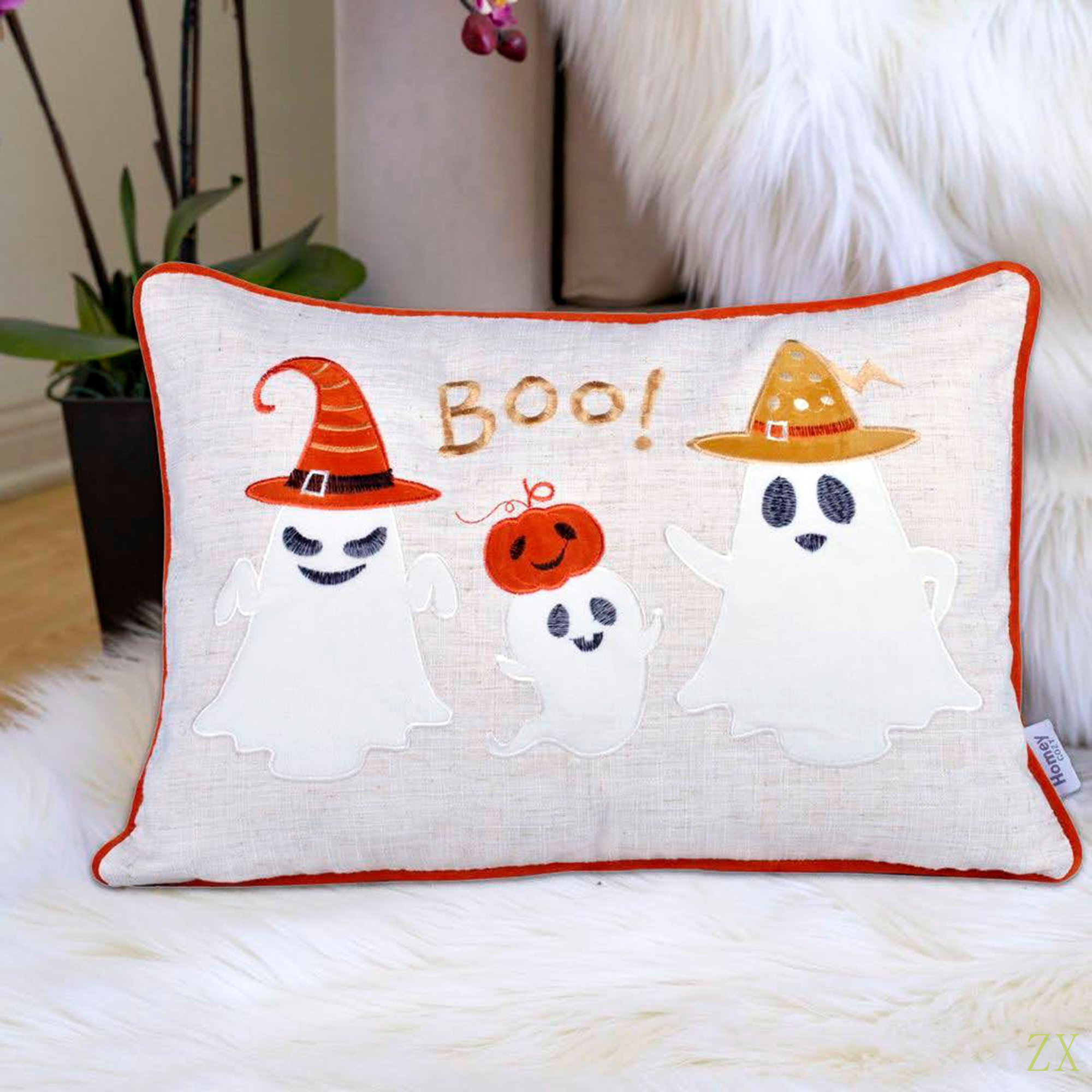 The Holiday Aisle® Halloween Boo Ghost Pillow – Embroide 14X20 Fall ...