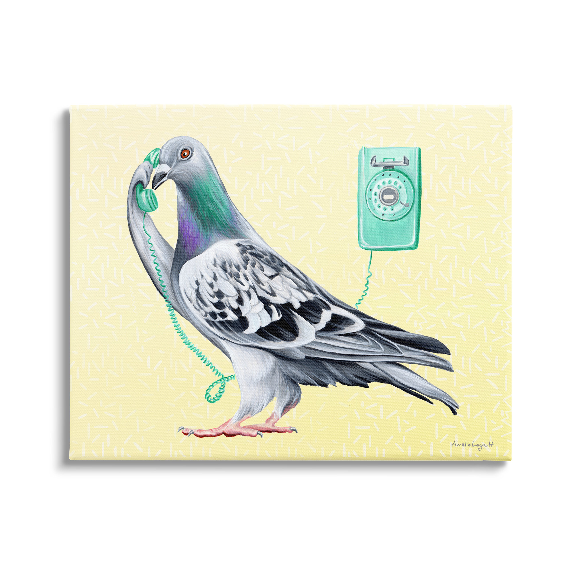 Stupell Industries Pastel Pigeon Vintage Phone Call Yellow Background ...