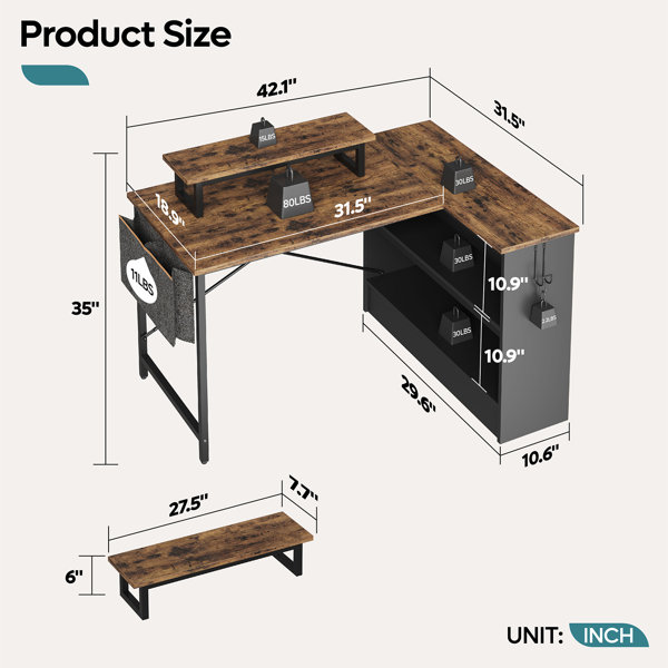 17 Stories Cherell 42inch Small L Shaped Desk With LED strip, Modern ...