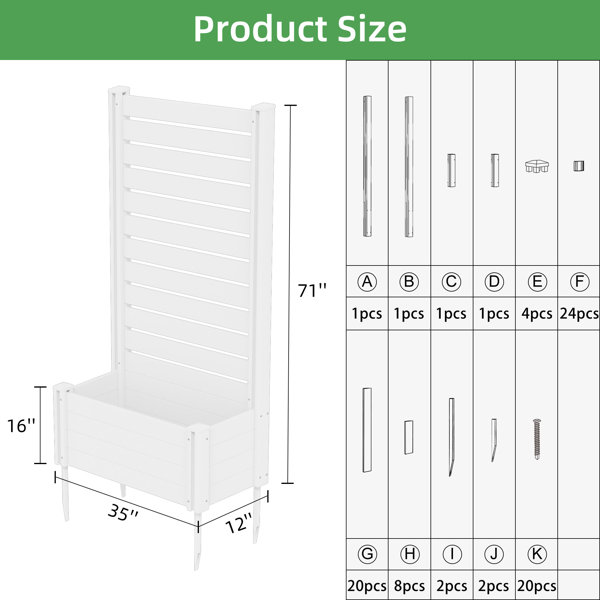 Arlmont & Co. Outdoor PVC Privacy Panels Planter Box With Ground Stakes ...