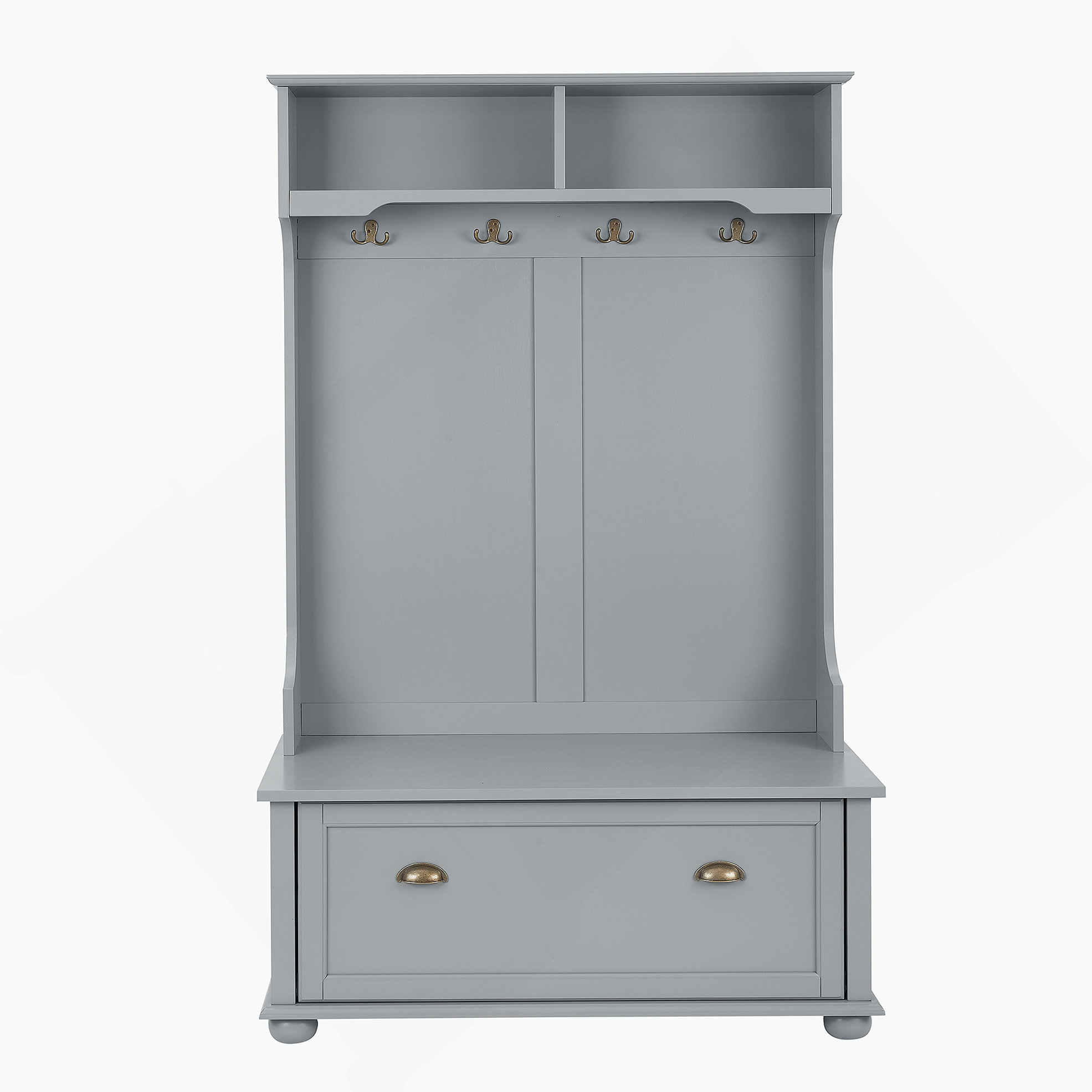 Charlton Home® Gray Hall Tree with Storage Bench, Shelves, Cabinets ...