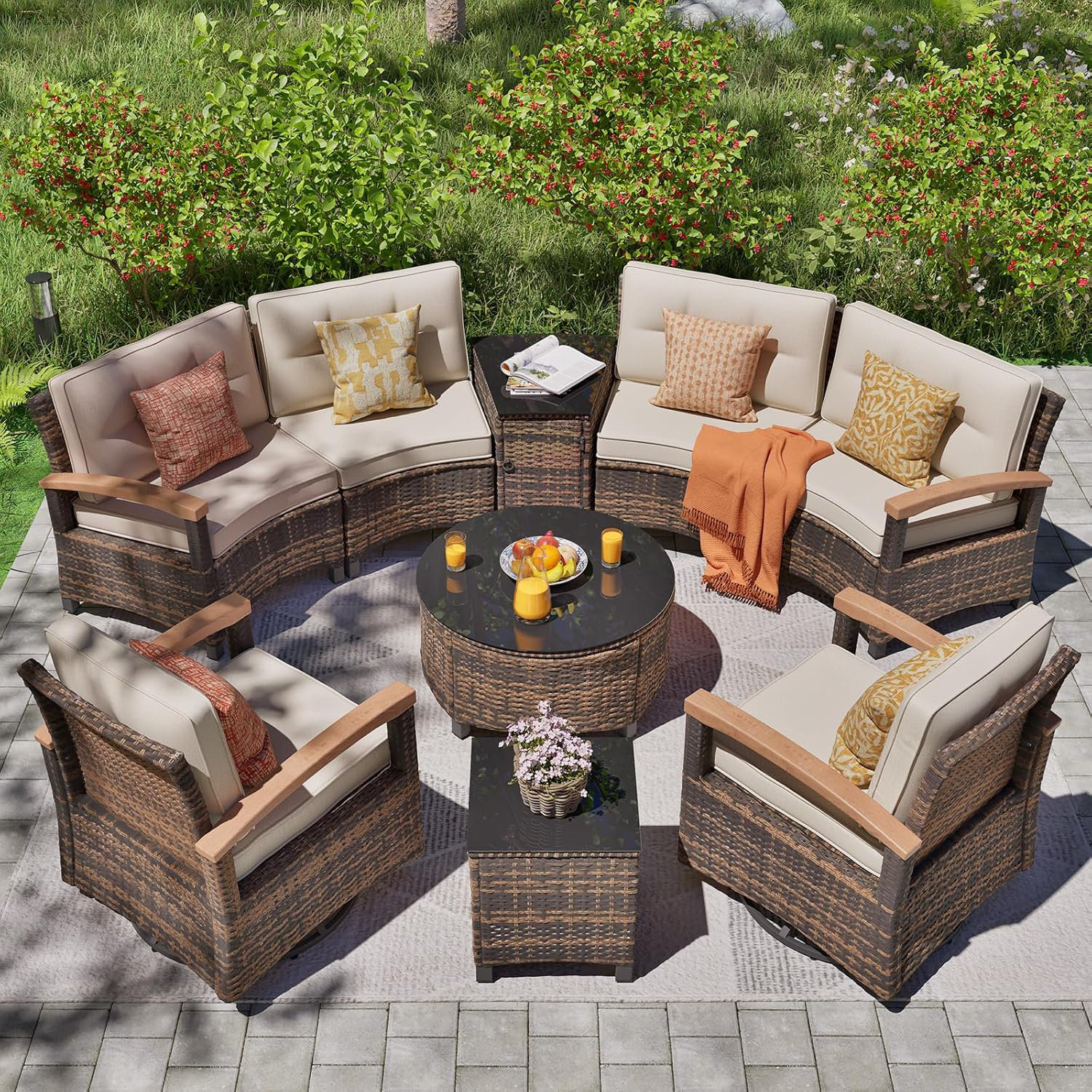 Lark Manor™ 9 Piece Outdoor Patio Furniture Set, Half-moon Curved ...