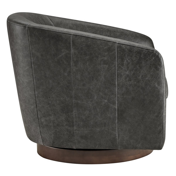 AllModern Bennett Genuine Leather Swivel Barrel Chair & Reviews | Wayfair