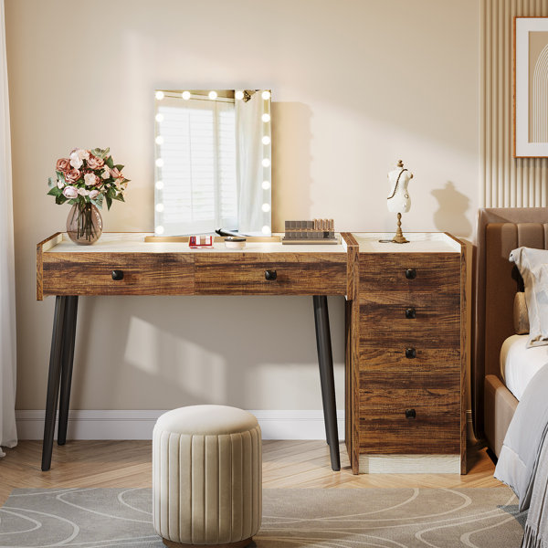 Corrigan Studio® 55-Inch Vanity Desk With Cabinet, Makeup Vanities 6 ...