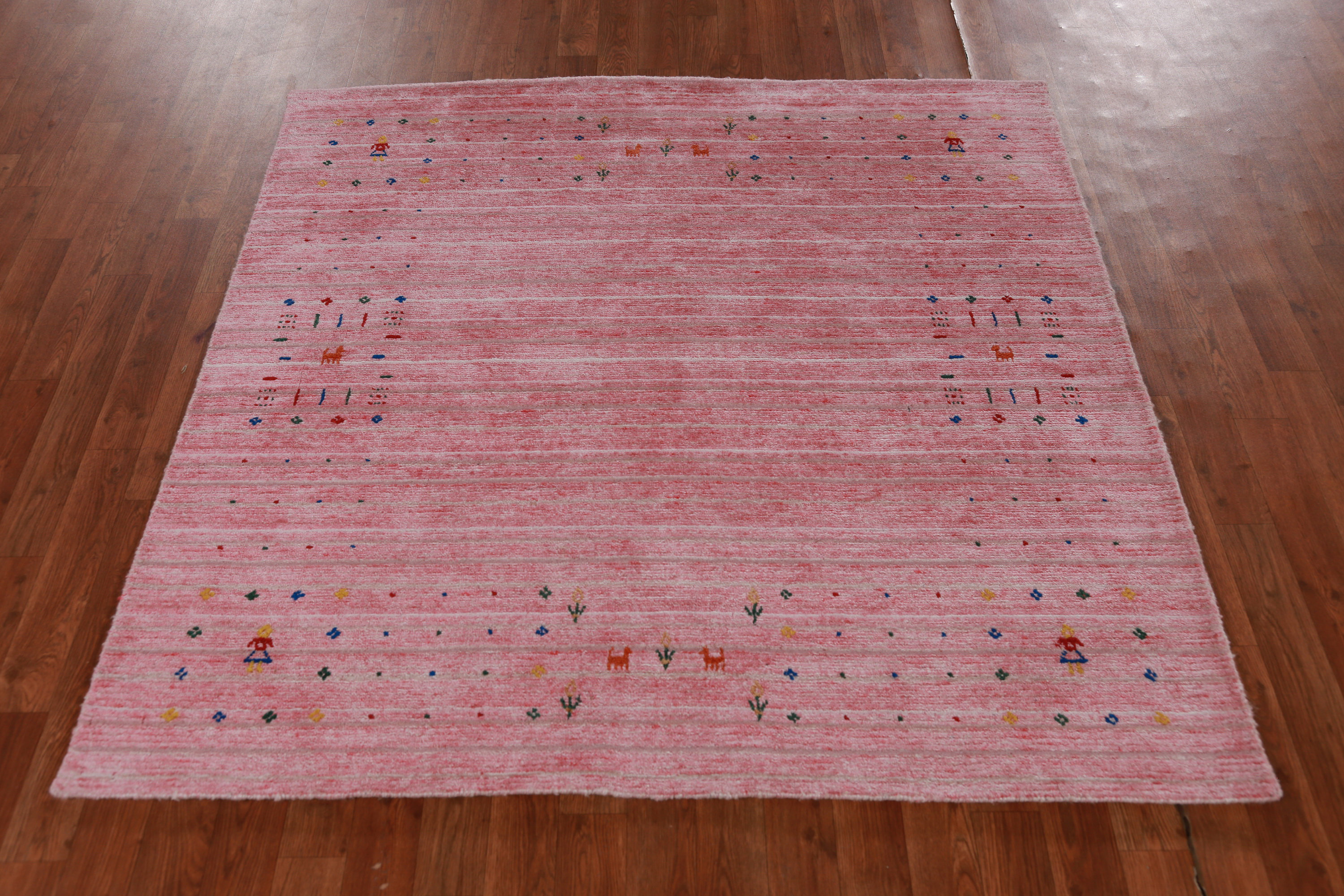 Bungalow Rose Pink Square Gabbeh Indian Rug 5x5 | Wayfair