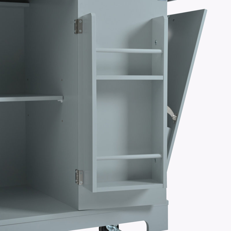 Fluted Kitchen Island With Trash Can Storage Cabinet, Power Outlet ...