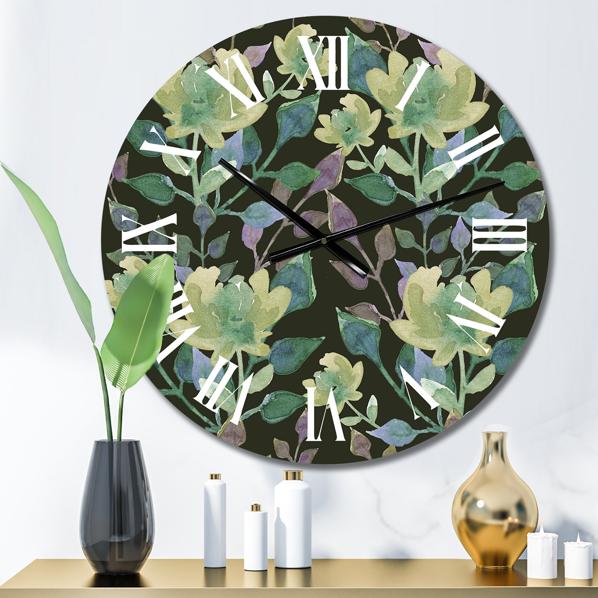 East Urban Home Light Green Botanicals on Dark Green - Traditional Wall ...