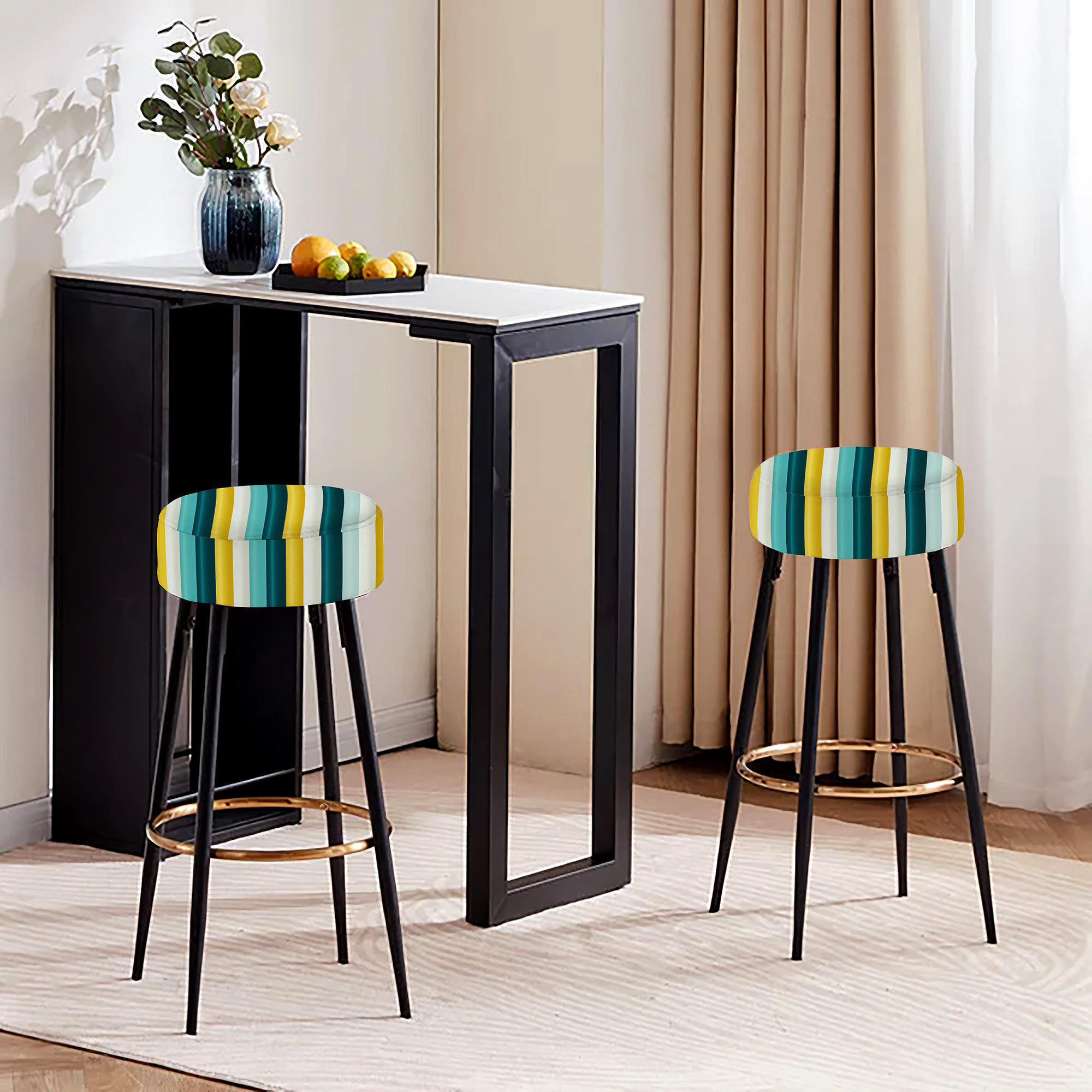 Design Art Green And Yellow Stripes Harmony VI - Striped Bar Stools Set ...