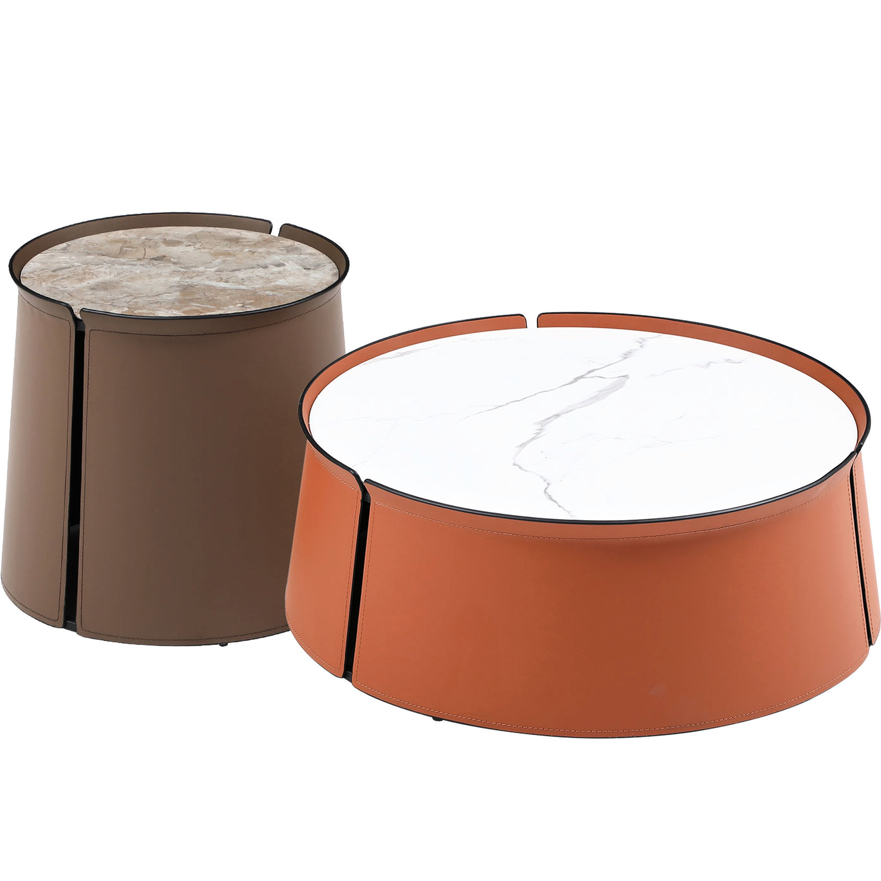 Ivy Bronx 31.5inch Coffee Table, Marble & Orange Saddle Leather, Iron ...