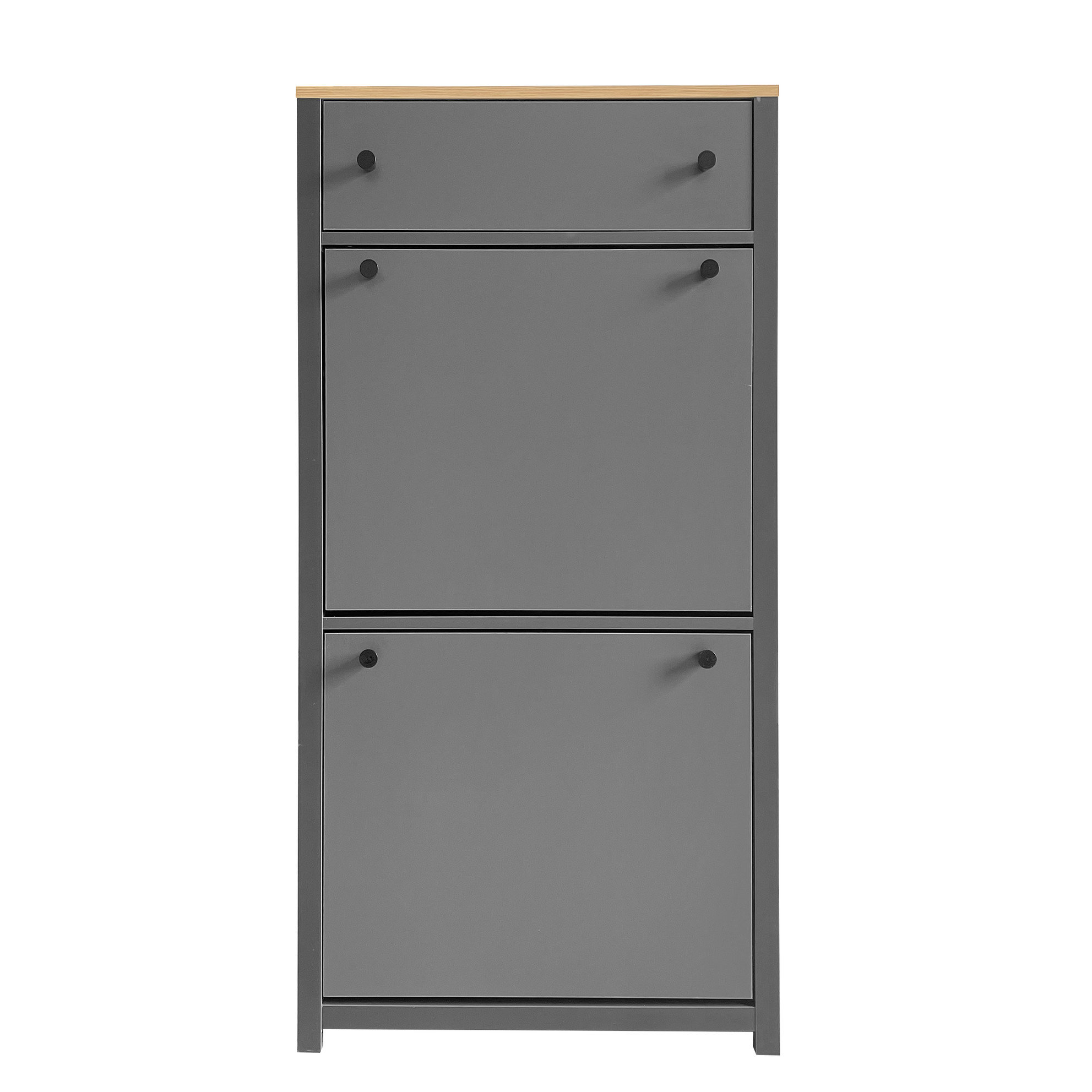 Ebern Designs Modern Grey Shoe Locker With 2 Flip Drawers & Adjustable ...