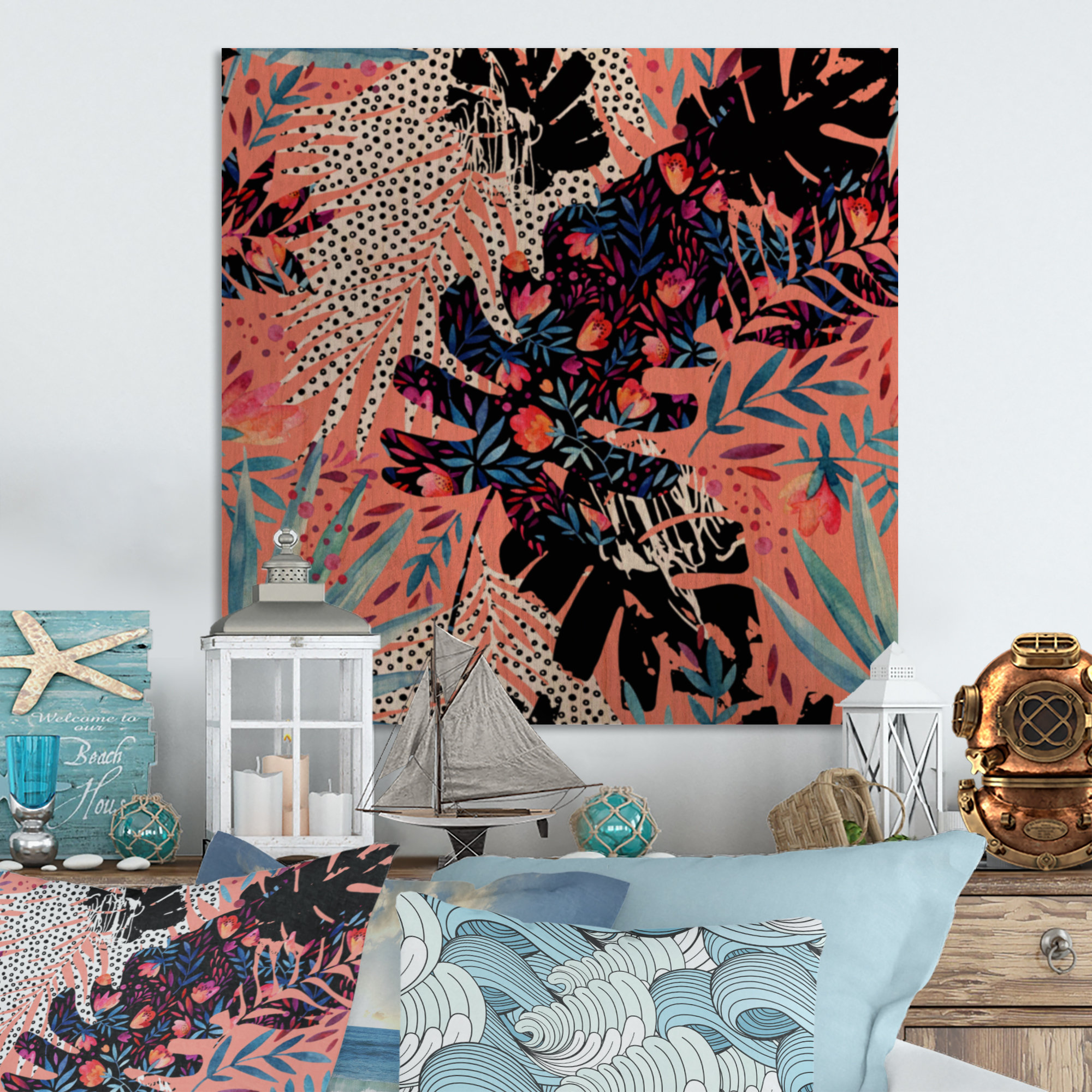 Bay Isle Home™ Tropical Floral Patchwork II - Tropical Wood Wall Art ...