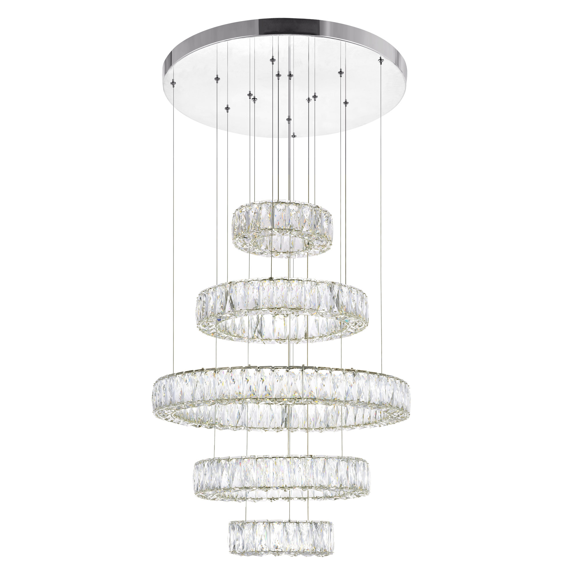 Everly Quinn 24-Inch 5-Ring Chandelier with Integrated LED, Chrome ...