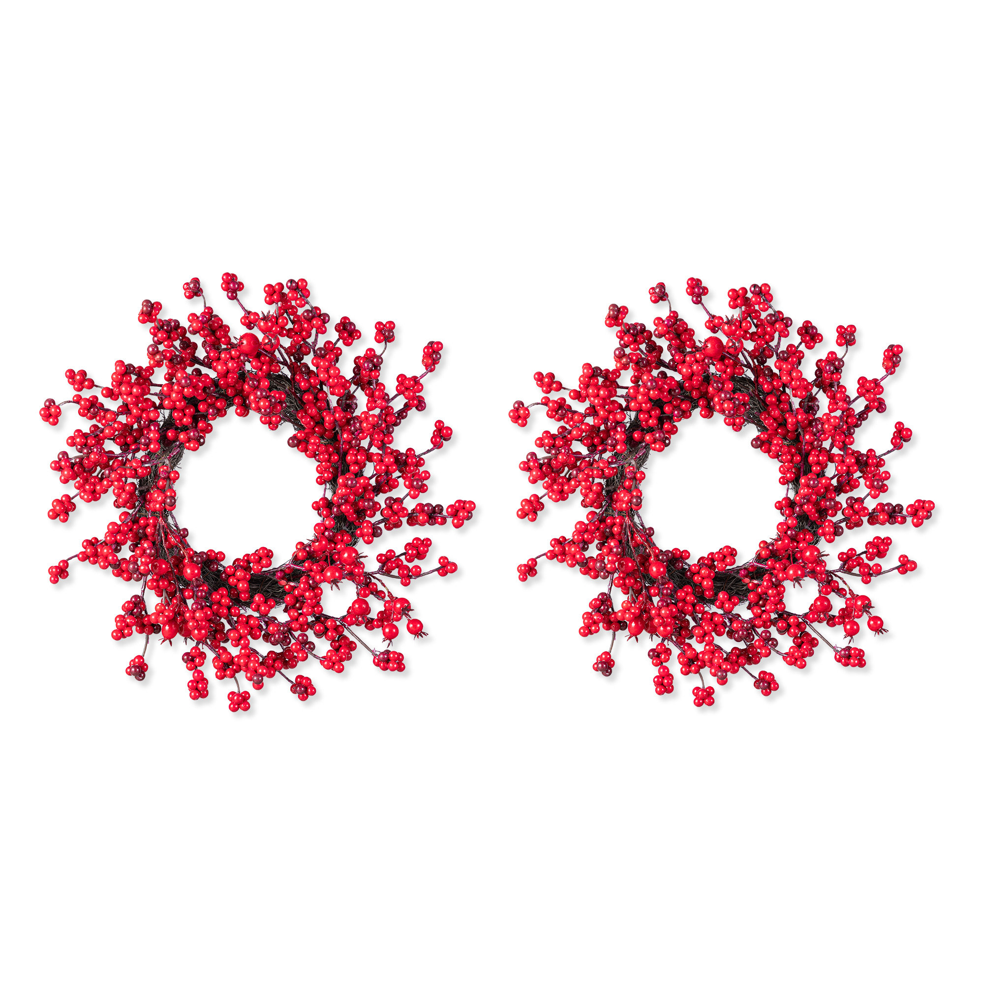 The Holiday Aisle® 2-Piece 14D" Christmas Mini Red Berries Wreath ...