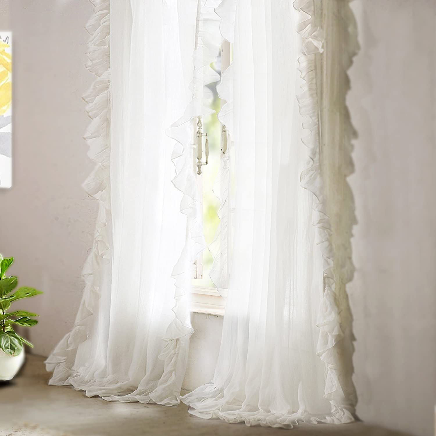 Ophelia & Co. Sophie Solid Sheer White Voile Window Curtains Ruffle ...