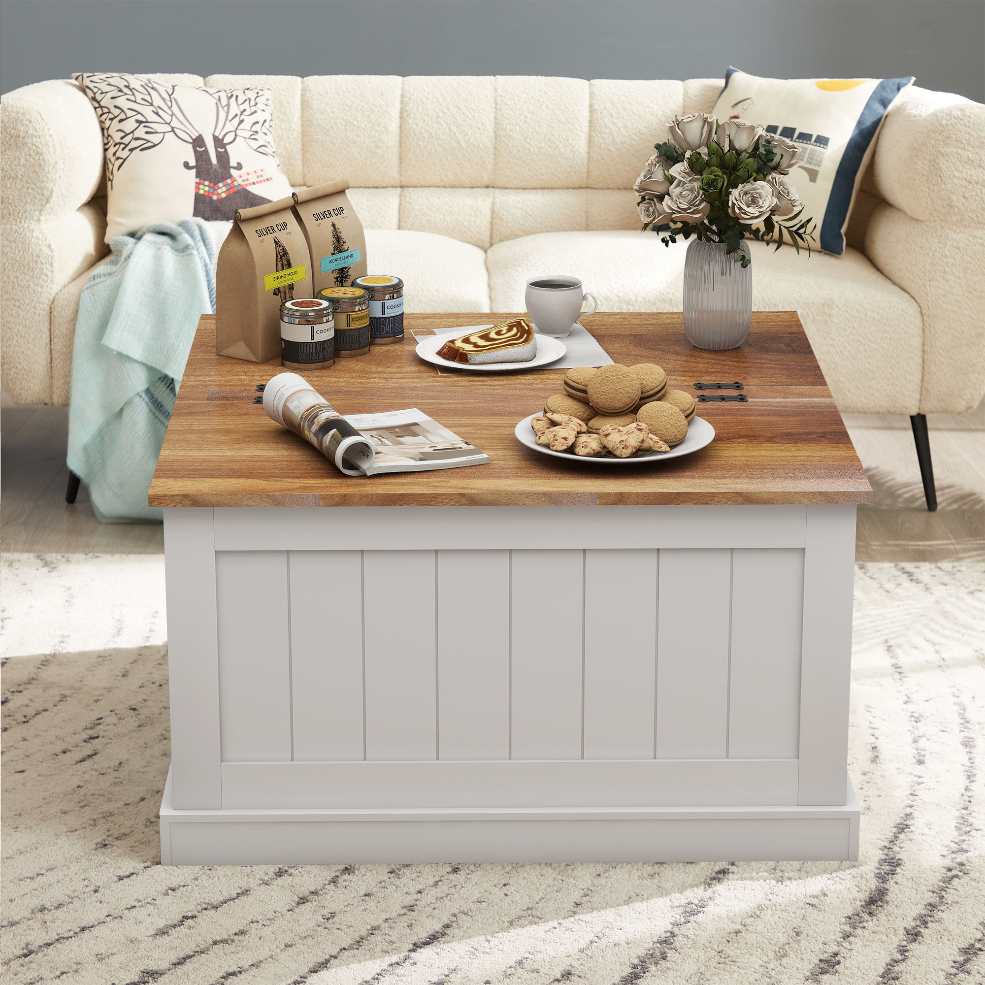 Gracie Oaks Square Wooden Center Table With Large Hidden Storage ...