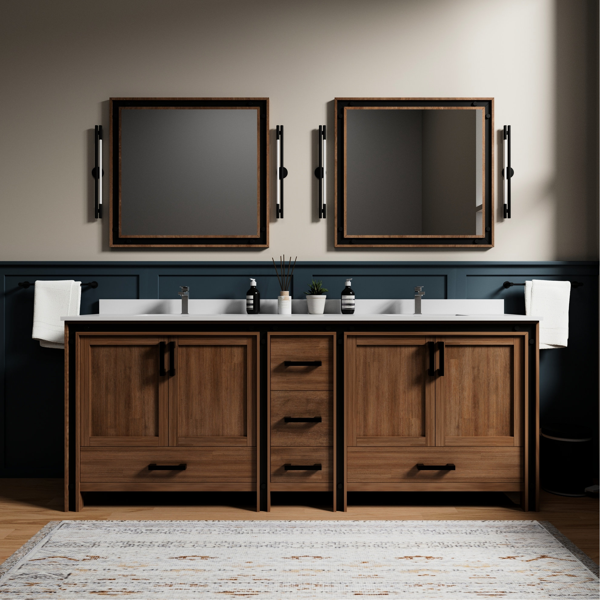 Winston Porter Rustic Double Bath Vanity 84 In. W 22 D Quartz - Solid ...