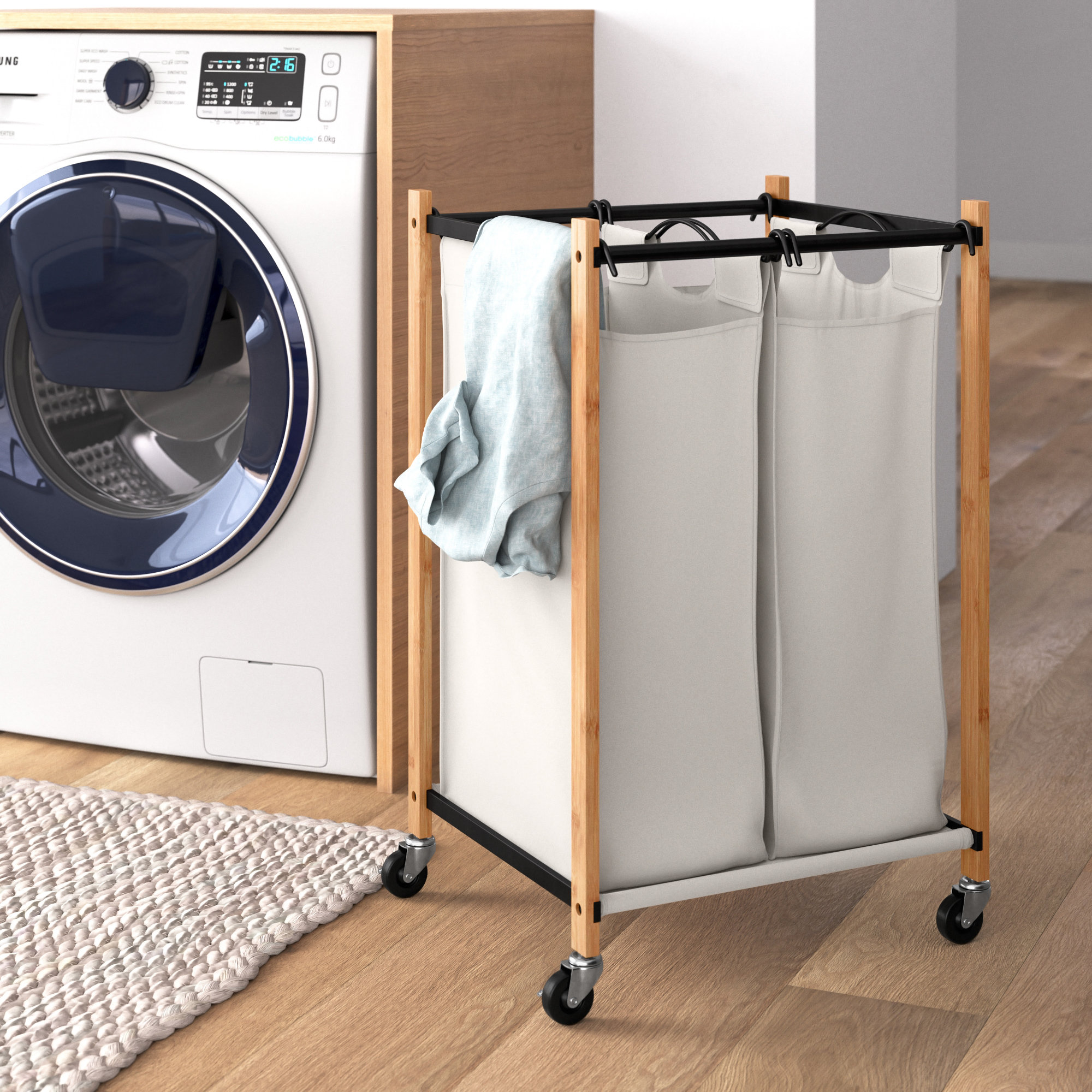 Dotted Line™ Rolling Laundry Sorter with Handles & Reviews | Wayfair