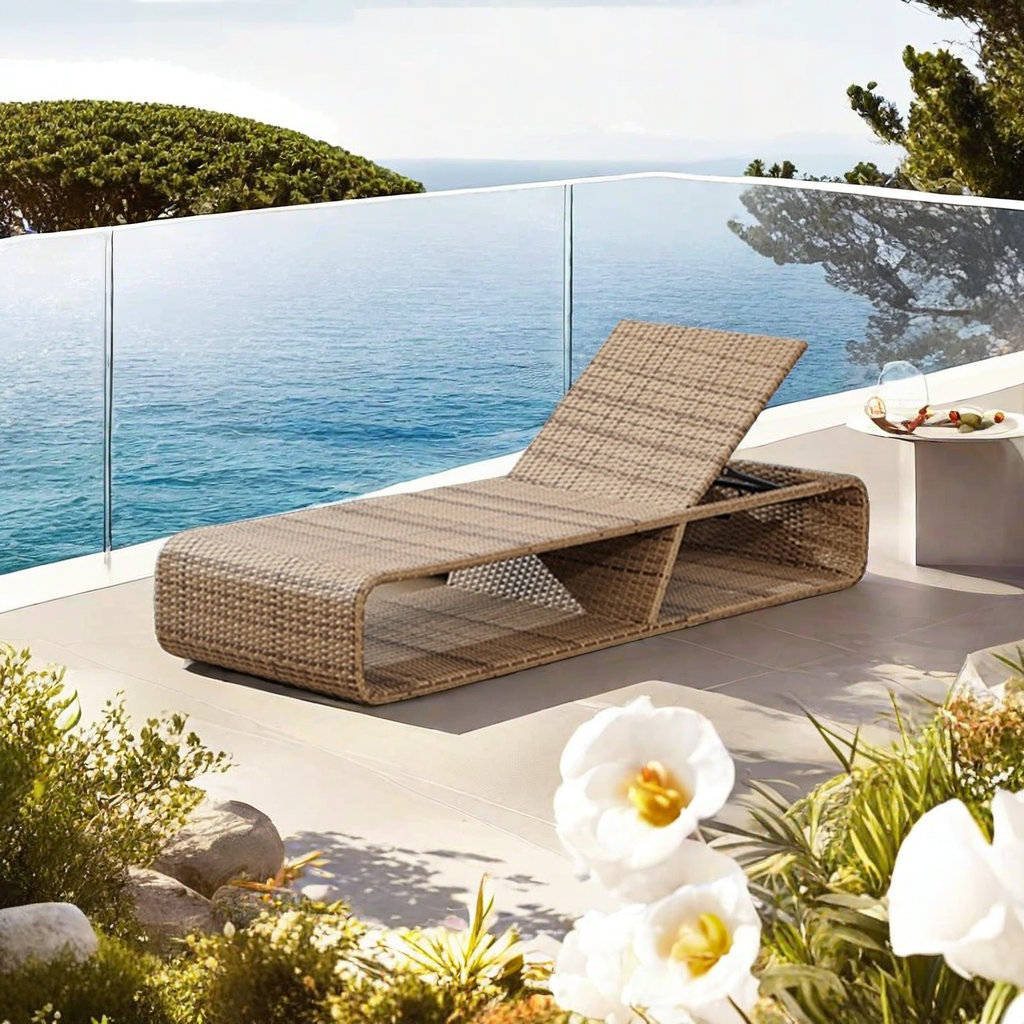 Elegance Furnishings Outdoor Pool Lounge Chair With PE Wicker Outdoor ...