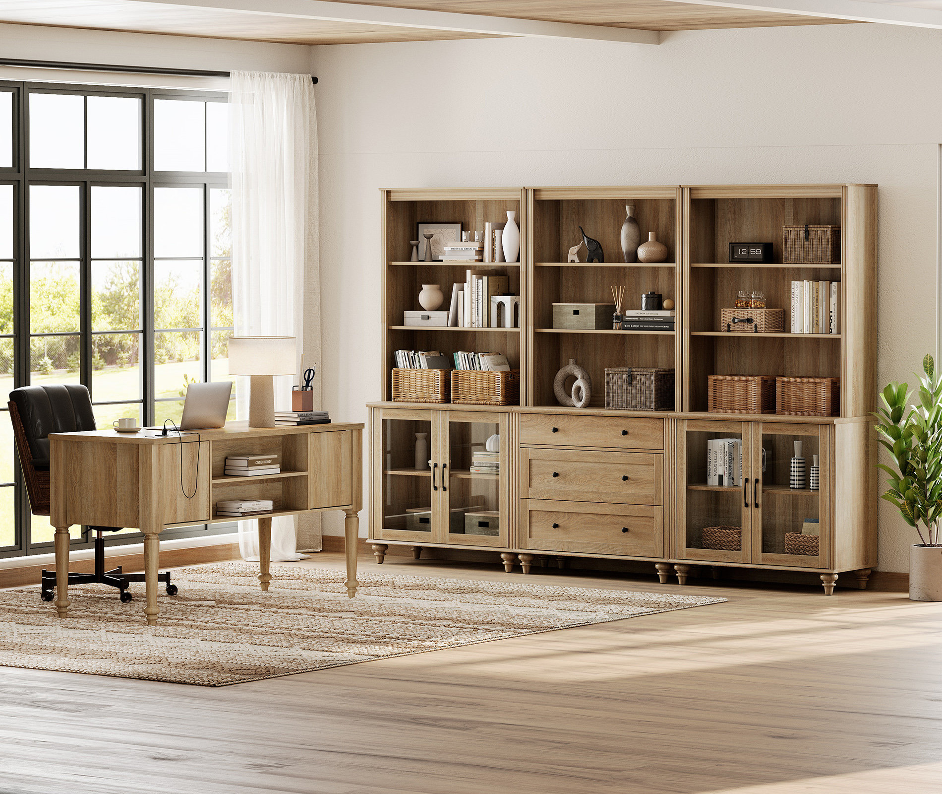 Alcott Hill 2 - Piece Office Set, 56" Executive Desk, Bookcases With 3 ...