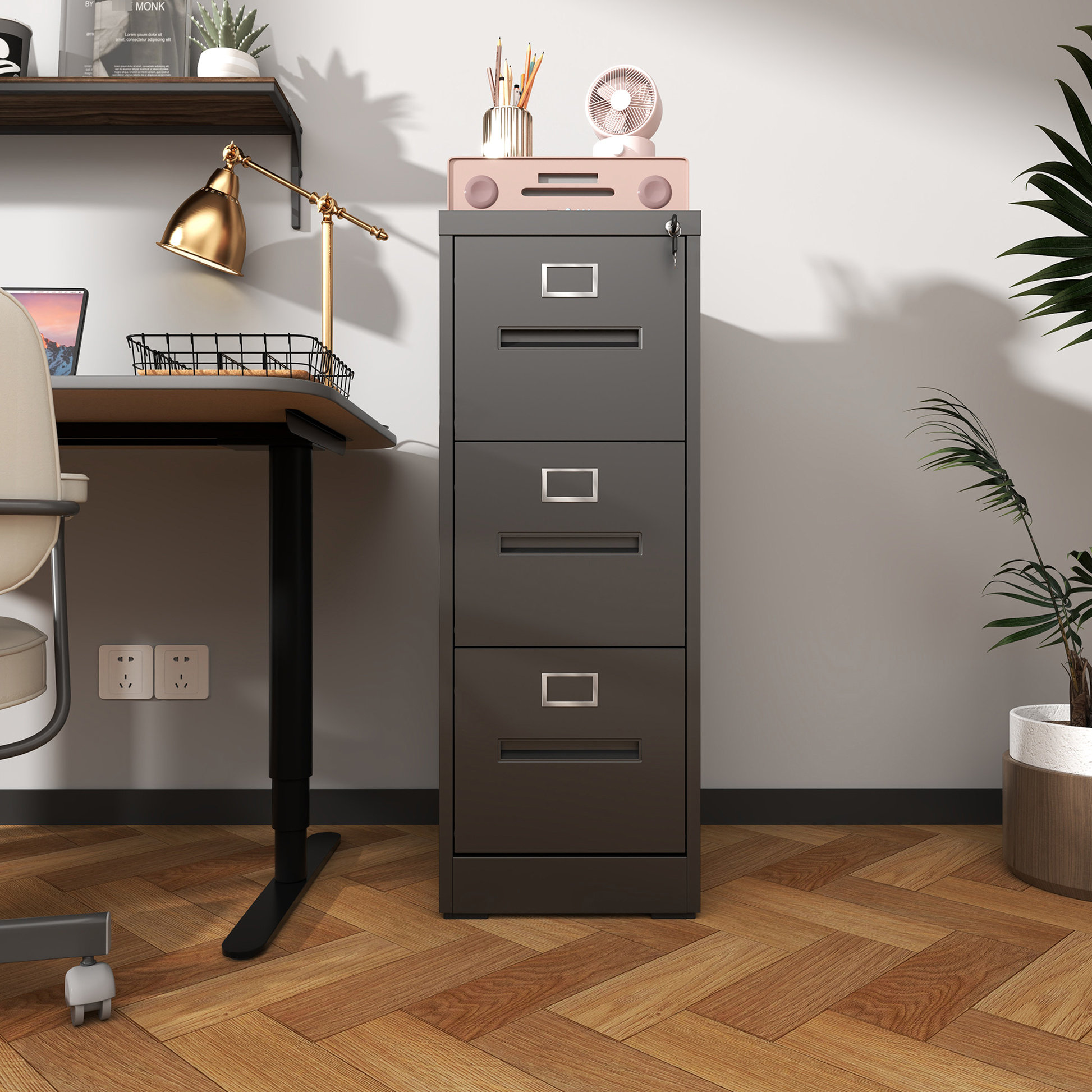 Inbox Zero 3 Drawer File Cabinet With Lock, Office Use, A4 Letter Legal ...